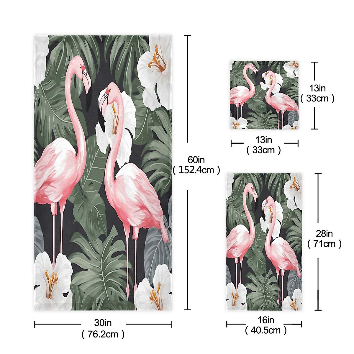 Flradish Flamingos Palm Flower Towels 3 Pack Bath Towels for Bathroom Set Soft Cotton Highly Absorbent Lightweight & Quickdry Towel Set 1 Bath Towel,1 Hand Towel,1 Washclothe