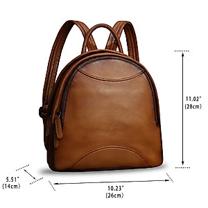 LRTO Genuine Leather Backpack Purse for Women Retro Handmade Small Casual Rucksack Satchel Back Bags Knapsack (Brown)