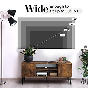 Lifetime Home Mid-Century Modern 45" TV Stand with 2 Side Doors Entertainment Center Console for Living Room Bedroom Office- Supports up to 55 Inch TV & 150 lbs Large Cabinet w/Shelves