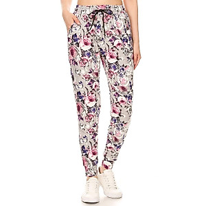 Leggings Depot Women's Relaxed fit Jogger Pants - Track Cuff Sweatpants with Pockets-R662, X-Large, Cherish Rose