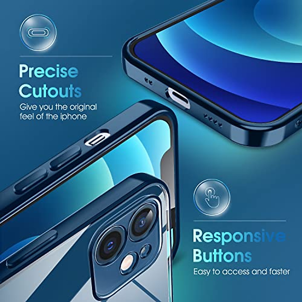 Supdeal Crystal Clear Case for iPhone 12 Mini, [Not Yellowing] [Camera Protection] [Military Grade Drop Tested] Transparent Shockproof Protective Phone Case Soft Silicone Slim Cover, 5.4 inch, Blue