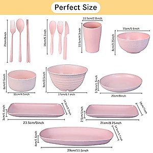 Eco Friendly，Wheat Straw Dinnerware Sets(60pcs)， Multicolor，Lightweight，Degradable ，Durable Dinner Plates Set:Bowls，Cups， Plates Set，Salad Bowls——Microwave and Dishwasher Safe