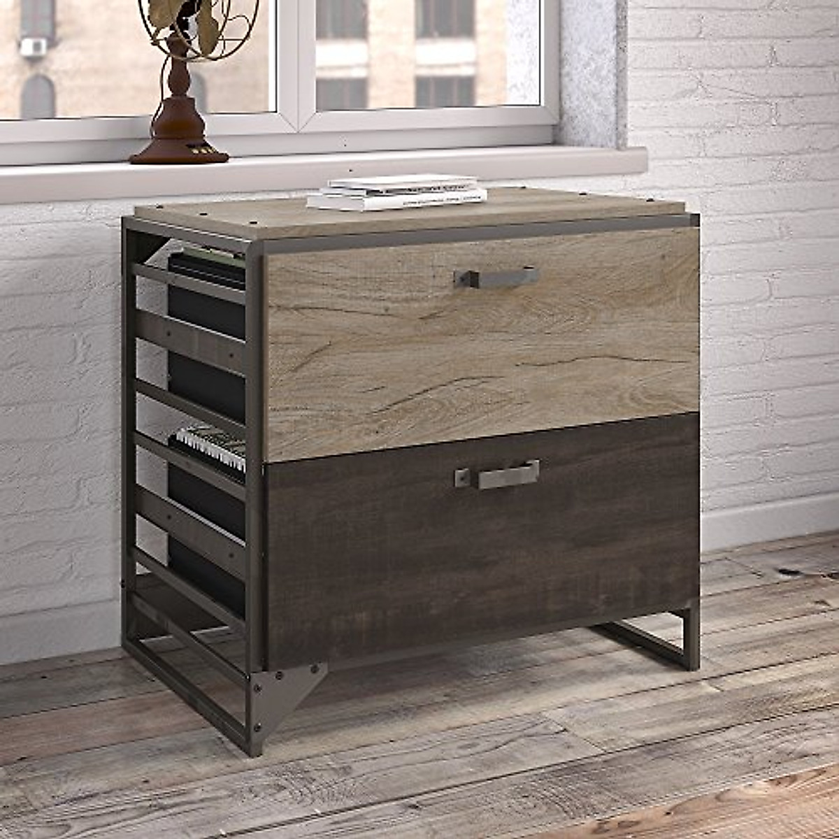 Bush Furniture Refinery Lateral File, Rustic Gray/Charred Wood