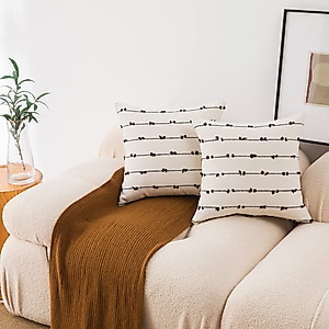 NiNi ALL Decorative Throw Pillow Covers Pack of 2 Boho Linen Throw Pillow Cases for Couch Modern Farmhouse 18x18 Inches Black Pillows Cover Bedroom Living Room Outdoor