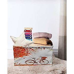 Large Capacity Storage Bins Hand Drawn Maple Tree Bicycle Pattern Storage Cubes, Collapsible Storage Baskets for Organizing for Bedroom Living Room Shelves Home 15x11x9.5 In