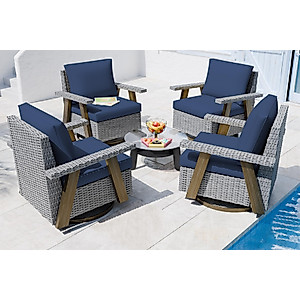 Yokayoay Wicker Patio Chairs Set of 4, Swivel Rocking Chairs Rattan Rocker Chairs Porch Chairs with Thickened Cushions and High Back Outdoor Furniture for Outside Porch Balcony Deck Garden