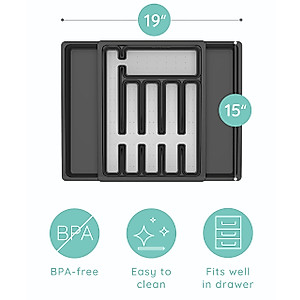 JULY HOME Expandable Kitchen Drawer Organizer - Convenient Plastic Flatware Drawer Organizer / Utensil Holder and Cutlery Tray Multipurpose Organizer Silverware Tray for Drawer Apartment Essentials