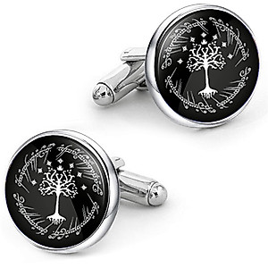 Kooer White Tree Cufflinks Personalized Tree of Life Christmas Wedding Cuff Links Gifts For Men Father Dad Husband Groom (Silver cuff links)
