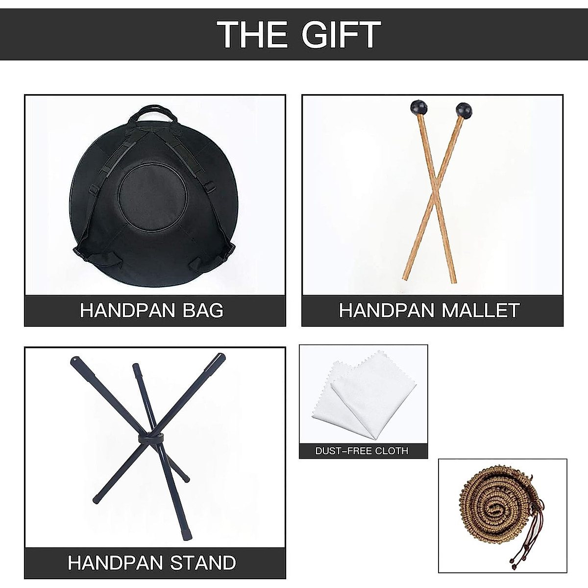 Handpan Drum, Instrument in D Minor, 10 Notes, 22 Inch Steel Hand Drum with Soft Handpan Bag,Handpan Mallets,Drum Tripod(Color:a)