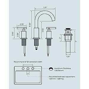 FORIOUS Matte Black Bathroom Faucet 3 Hole, 8 Inch Widespread Bathroom Faucet Black with Metal Pop-up Drain Assembly, Two Handle Vanity Faucet with cUPC Supply Lines, 8" Black Bathroom Faucet