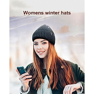 Ocatoma Beanie Hat for Men Women Warm Winter Knit Cuffed Beanie Soft Warm Ski Hats Unisex Dark Gray