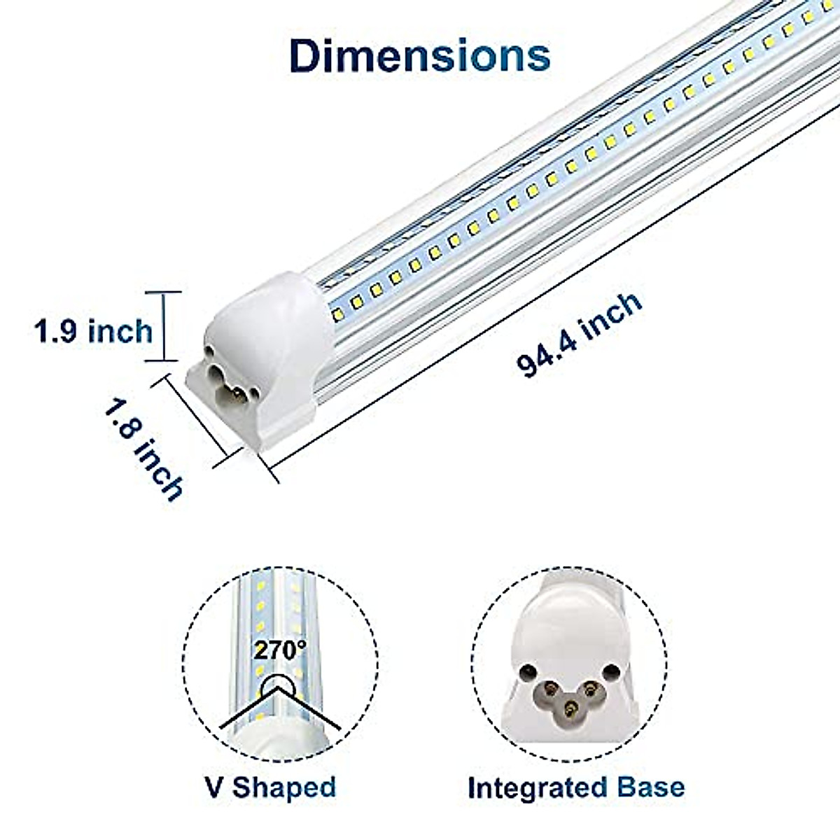 SZSKYING ( 25-Pack 8FT LED Shop Lights fixtrue,72W 7200LM 6500K,T8 LED Tube,Hight Output,Dual Row,Clear Cover,Integrated,Linkable,V Shape 8 LED Daylight White,Ceiling and Utility Shop Light Bulb.