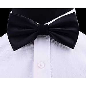 GUSLESON Mens Plain Color Black Pre-tied Bow Tie and Pocket Square Cufflink Set for Wedding (0570-07)