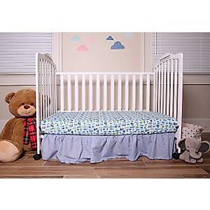 Big Oshi Fitted Mini Crib Sheet - for Portable Cribs or Mini Cribs - Fits Mattresses up to 3 Inches Deep - Knitted, 100% Cotton, Traffic Cars Pattern, Blue (SHT-294)