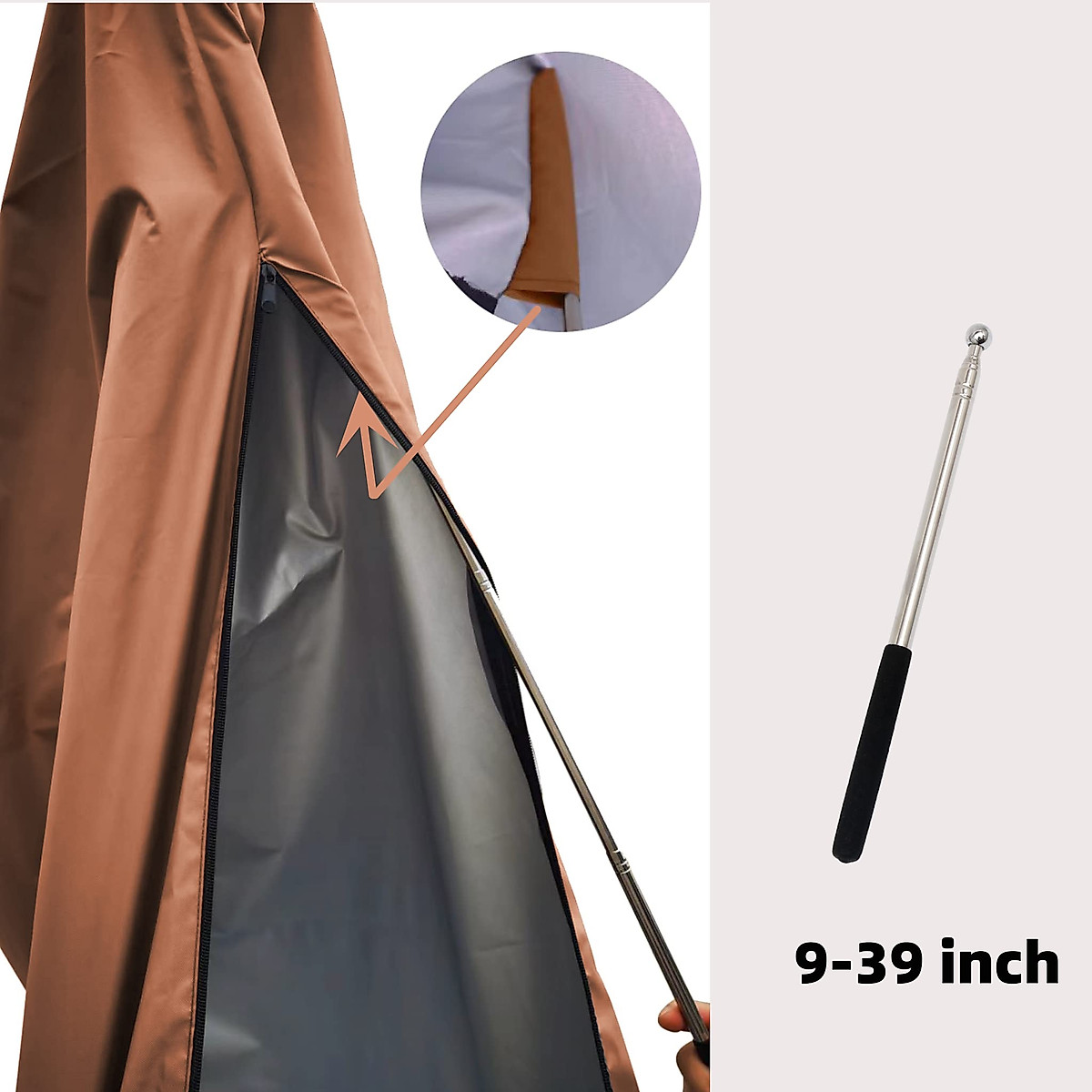 CoverFml Patio Umbrella Cover-420D Waterproof Rectangular Umbrella Cover-Fits 6-9Ft Outdoor Market Parasol, 13Ft Double Sided Umbrella(Coffee) .