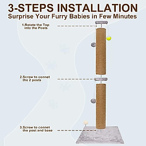 Tall Cat Scratching Post 36 inch Large Cat Scratch Post for Indoor Cats with Durable Natural Sisal Rope Scratcher Post Tree Kitten Interactive Toy-Gray