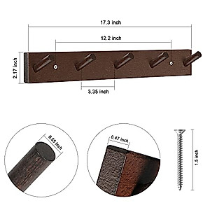 EuroBird Coat Rack Wall Mount, Wood Wall Mounted Coat Rack, Walnut Heavy Duty Wall Coat Rack 5 Pegs Coat Hanger Hooks for Hanging Coat, Hat, Purse, Jacket, Entryway, Bathroom, Bedroom