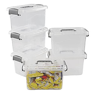 Pekky 5.5 Quart Plastic Latching Storage Bin with Handle, 6 Packs Small Stackable Container Box