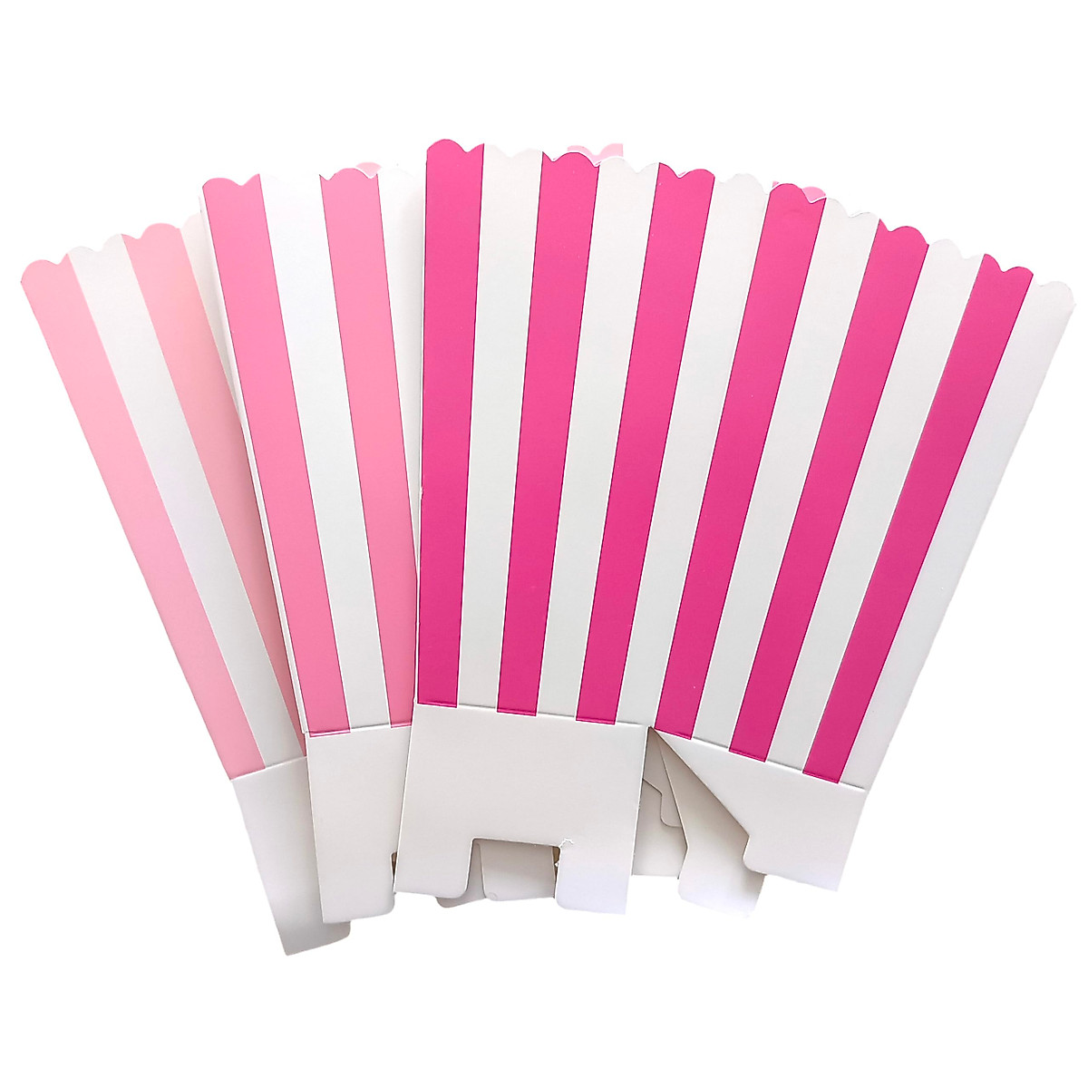 Chloe Elizabeth Mini Popcorn & Candy Favor Treat Boxes For Birthday, Bridal and Baby Shower - Assorted Striped Design - 36 Count (Pink Ombre Mix)
