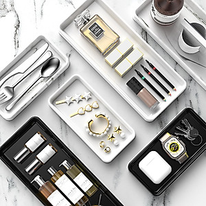 Gurygo 8" - Small Rectangular Vanity Tray for Bathroom - Ceramic Kitchen Soap Tray - Countertop and Vanity Tray - Comestic Holder Bathtub Organizer - Bathroom Tray, (White, Set/1)