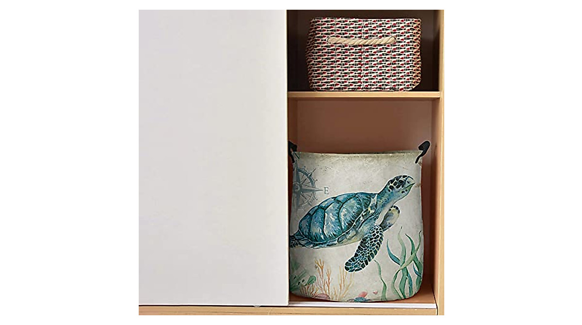 Marine Animals Collapsible Laundry Basket - Waterproof & Space-Saving