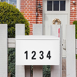 LAND·VOI Wall-Mount Mailbox with One Flag Kit and Three Sets of 0-9 Mailbox Number Stickers, Galvanized Steel Rust-Proof Metal Post Box, Mailboxes for Outside, 4.33" Dx14.2 Wx10.43 H, White AMB03W