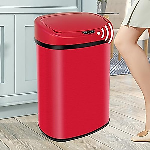 BLKMTY 13-Gallon Stainless Steel Trash Can with Lid, Red, 50L