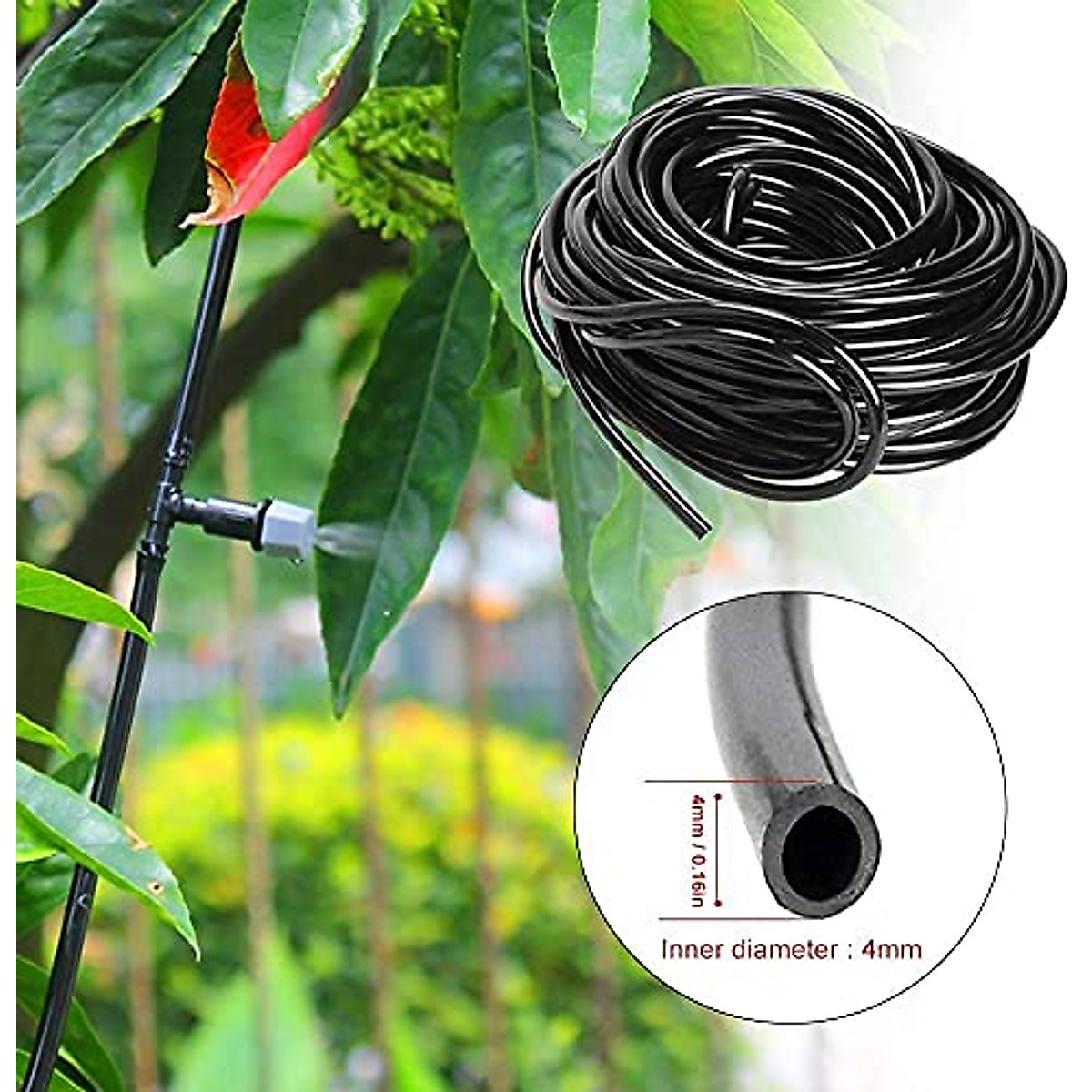 Misting Micro Irrigation Water Cooling System Watering Drip Kit Sprinkler Nozzle Hose Sprinkler Garden Patio Micro Irrigation Set(5M)