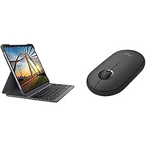 Logitech Slim Folio PRO Backlit Bluetooth Keyboard Case for iPad Pro 11-inch (1st, 2nd and 3rd gen) - Graphite + Logitech Pebble i345 Wireless Bluetooth Mouse - Graphite