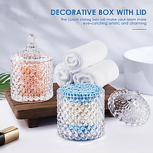 ALAMHI 2 Pack Qtip Holder Cotton Round Ball Holder Set, Apothecary Jars Glass Bathroom Storage jars with Lids for Bathroom Decor, Qtip Dispenser for Cotton Swab,Cutip,Cotton Pad