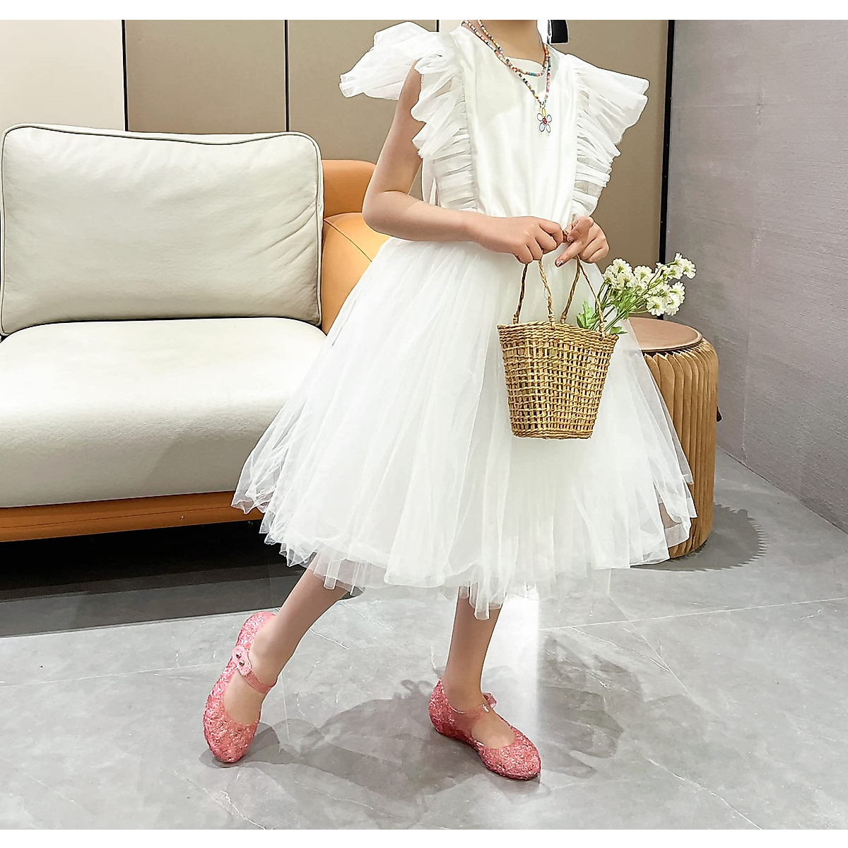 OMGard Jelly Shoes for Toddler Girls, Snow Queen Princess Birthday Sandals for Little Girls, Pink Glitter Sandals Size 9, Frozen Inspired Party Cosplay Costumes Dress Flats