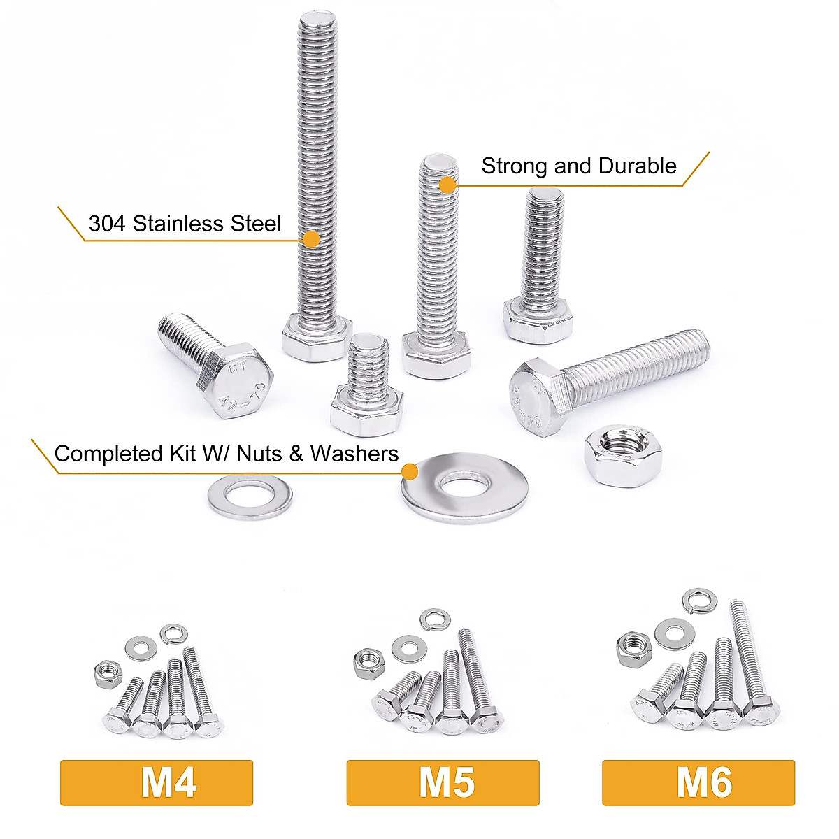 VIGRUE 480PCS M4 M5 M6 Bolts Nuts Assortment Kit, Heavy Duty 304 Stainless Steel, 13 Metric Common Sizes Included