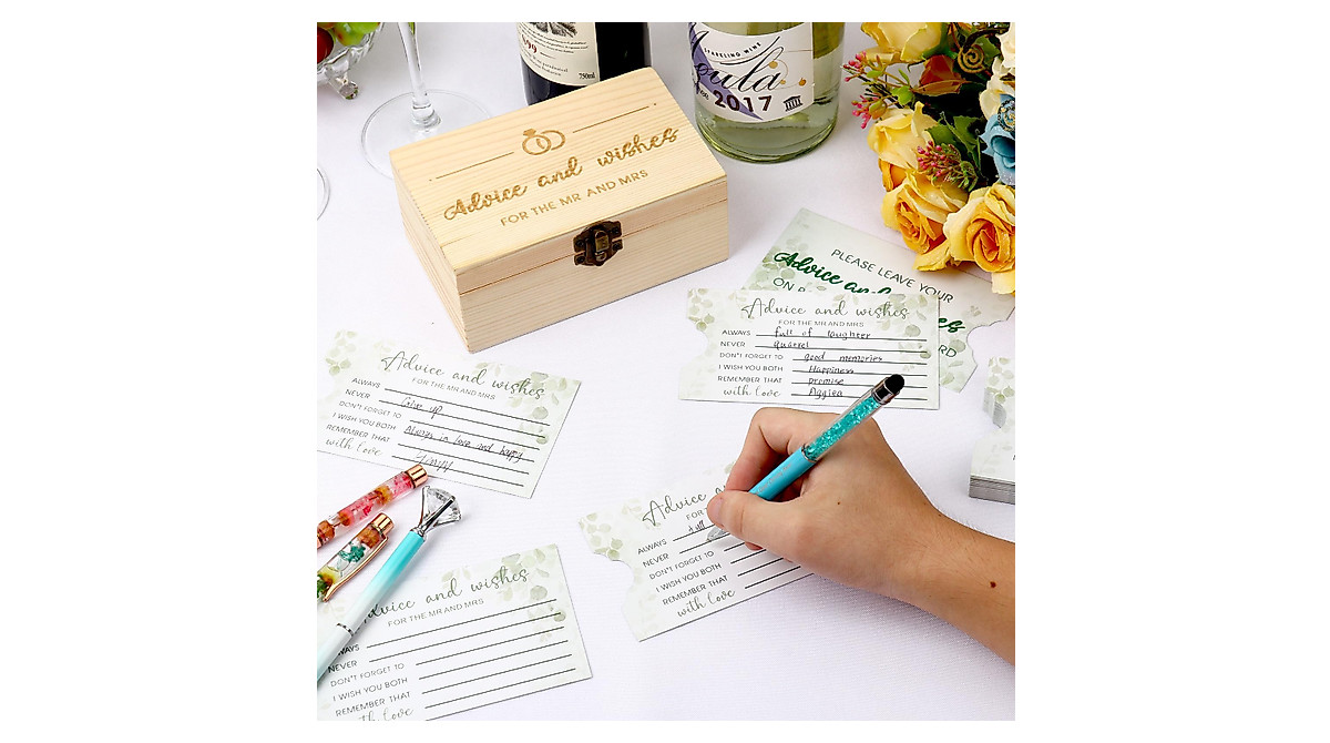 Wedding Advice Cards with Wood Box for Bridal Shower | Elegant Set