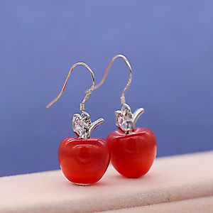 Uloveido Cute Apple Dangle Drop Fruit Stud Earrings Jewelry for Women and Teen Girls with Crystal YL007 (Red)