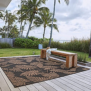 Gertmenian Indoor Outdoor Rugs by Reyn Spooner | Tropical Rugs for Deck, Patio, Poolside & Mudroom | Washable, Stain & UV Resistant Carpet | 6x9 Medium, Palm Tree Leaf Black Brown, 46684