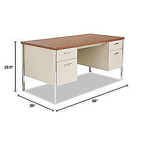 Alera 19912 60 in. x 30 in. x 29.5 in. Double Pedestal Steel Desk - Cherry/Putty, Putty Legs