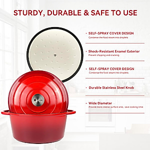 Gacuray 4.5Qt Enameled Cast Iron Dutch Oven Pot with Lidnd Dual Handles Heavy Duty Non-Stick Red