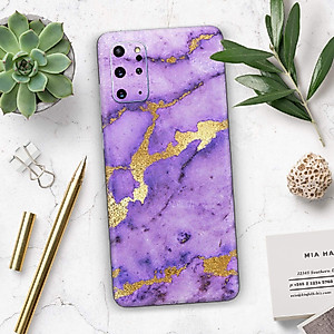 DesignSkinz Purple Marble & Digital Gold Foil V1 Protective Vinyl Decal Wrap Skin Cover Compatible with The Samsung Galaxy S20 (Screen Trim & Back Glass Skin)