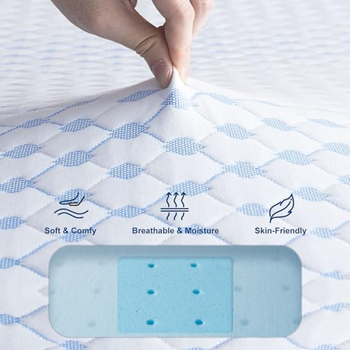 Maxzzz 4 Inch Memory Foam Mattress Topper Twin Size, High Density Ventilated Firm Gel Bed Foam Topper with Washer & Dryer-Safe Cover, CertiPUR-US & Oeko-Tex Blue