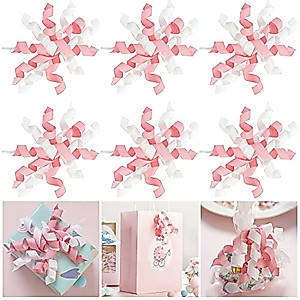 AIMUDI Pink and White Curly Gift Bows 4" Self Adhesive Curly Bows for Gift Wrapping Twist Tie Curly Bows for Baby Shower Party Decorations It is a Girl Gender Reveal Goodie Treat Bags - 6 Counts