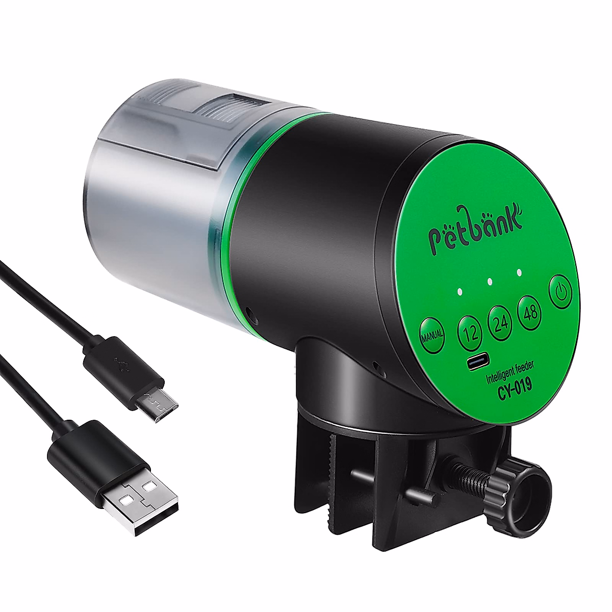 Petbank Automatic Fish Feeder for Aquarium - Auto Fish Food Dispenser Rechargeable for Small Large Tank with USB Charger Cable，12/24/48H Interval Esay Set Up (Green, CY-019)