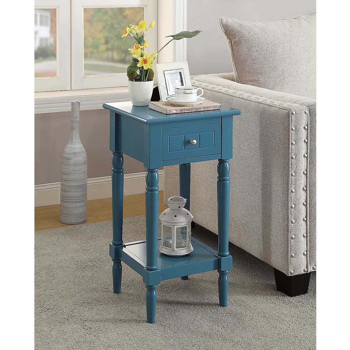 Convenience Concepts French Country Khloe 1 Drawer Accent Table with Shelf, Blue