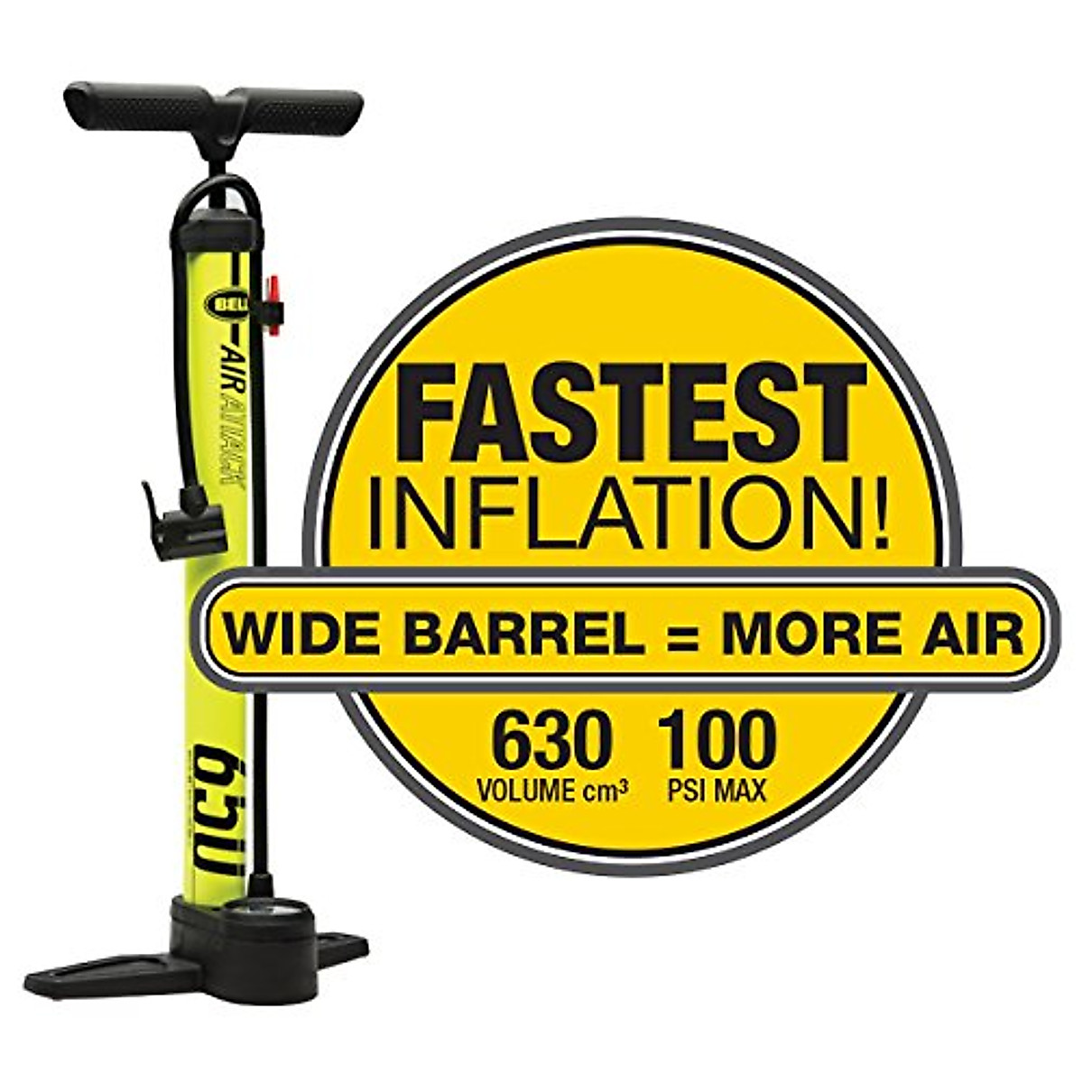 Bell Air Attack 650 High Volume Bicycle Pump Yellow Stripe with Gauge, Air Attack 650
