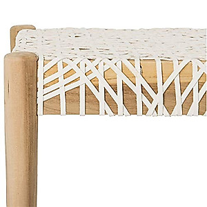 SAFAVIEH Home Collection Bandelier Natural Teak Wood/ Off-White Leather Weave Entryway Foyer Dining Bench