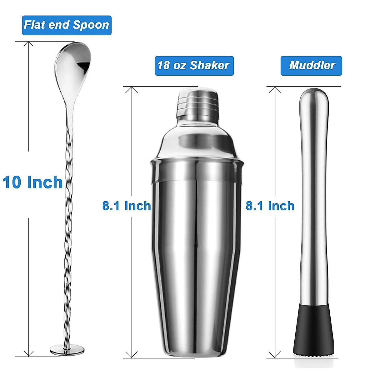 ZPUFAW 5-Piece Cocktail Shaker Set Shaker Strainer Jigger T-Mixing Spoon Muddler Bartender Kit Stainless Steel Bar Set Housewarming Gift