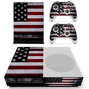 UUShop Protective Vinyl Skin Stickers for Microsoft Xbox One S with Two Free Wireless Controller Decals USA Flag US