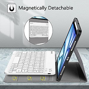 Fintie Keyboard Case for iPad Air 11-inch M2 (2024), iPad Air 5th / 4th Generation (2022/2020) 10.9 Inch - Soft TPU Back Cover w/Magnetically Detachable Bluetooth Keyboard, Gray