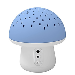 Baby Sleep Soother, Mushroom Baby White Noise Sound Machine with Moon and Star Projector, Portable Baby Sleep Aid Must Have Essentials for New Born, 4 Natural Soothing Sounds 7 Calming Melodies (Blue