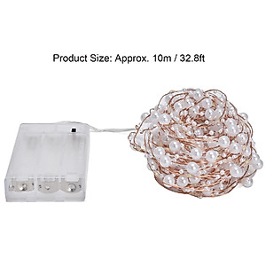 HERCHR Pearl Beads String Lights, 2Pcs 10m / 32.8ft Battery Operated Fairy Lights Pearl Fairy String Lights Warm White Copper Wire Lights for Indoor Outdoor