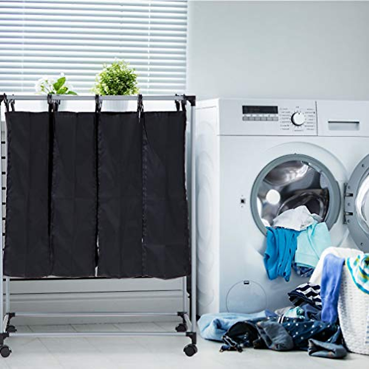BestOffice 4 Bag Laundry Basket Laundry Hamper Sorter Laundry Sorters Cart with Heavy Duty Rolling Wheels Organization and Storage for Laundry Room